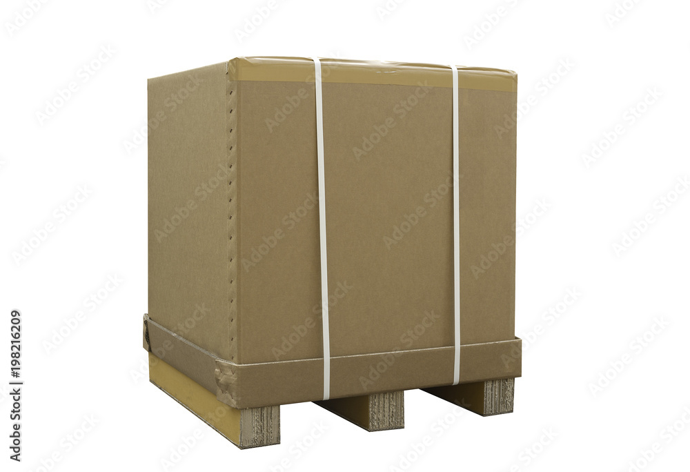 Cardboard boxes on a pallet. Isolated on white background. Large box ...