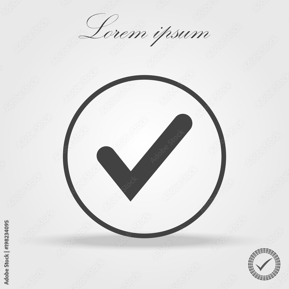 Tick sign black element. Gray checkmark icon isolated on white ...