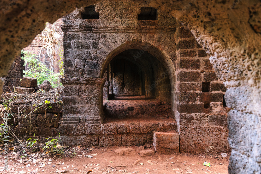 Fort overgrown with branches. Redi fort (Yashwantgad Fort). India ...