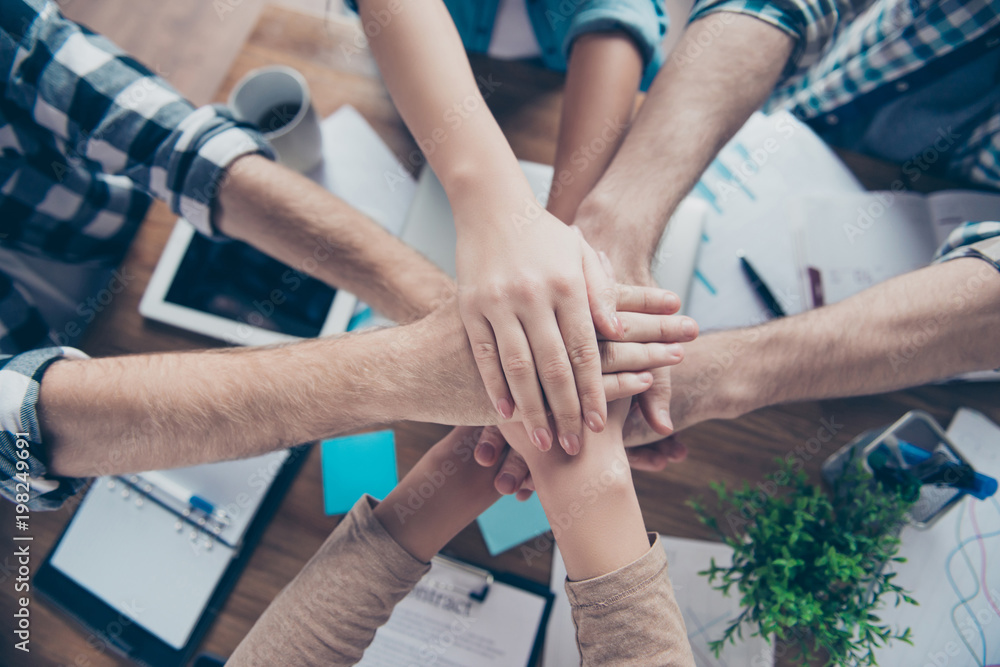 We are strong together! Concept of trust support collaboration. Top ...
