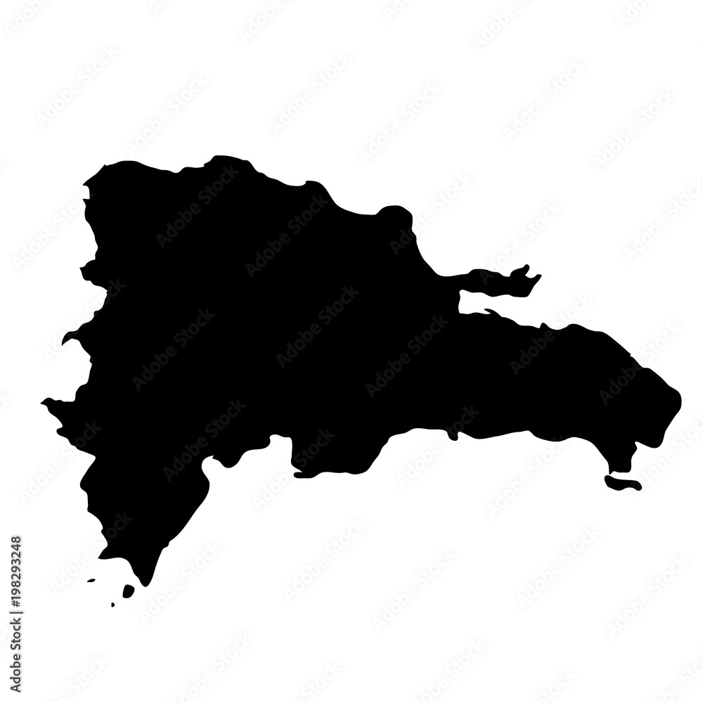 black silhouette country borders map of Dominican Republic on white ...