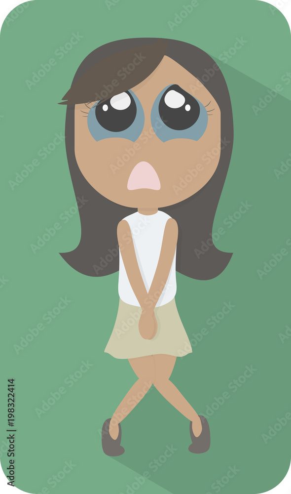 Flat cartoon bathroom sign with a modern young woman having the urge to ...