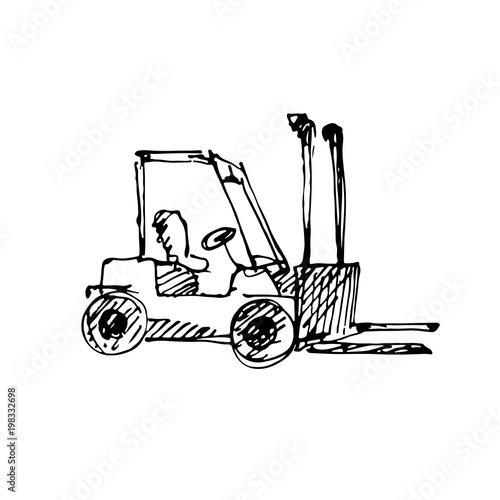 Hand drawn forklift truck. Sketch, vector illustration. Stock Vector ...