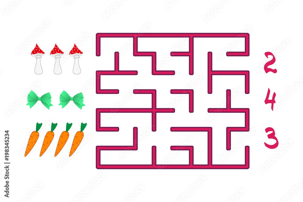 Maze with numbers for children on the white background. Find the path ...