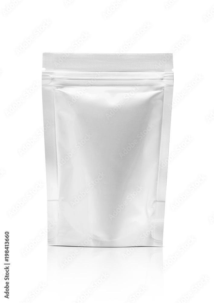 Blank packaging aluminum foil zipper pouch isolated on white background ...