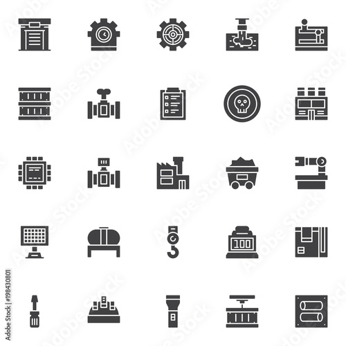 Industry factory vector icons set, modern solid symbol collection ...