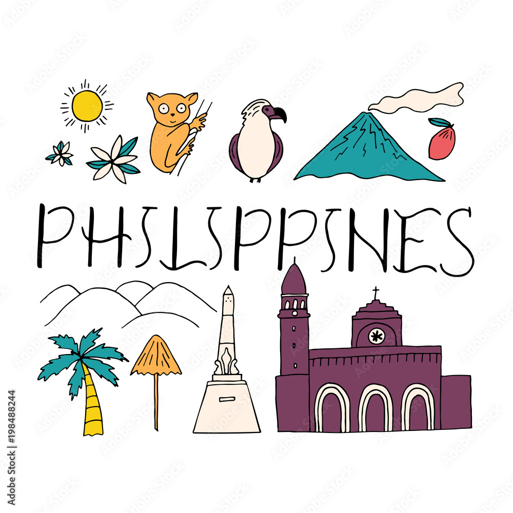 Isolated vector icons of Philippines. Culture and architecture. Stock ...