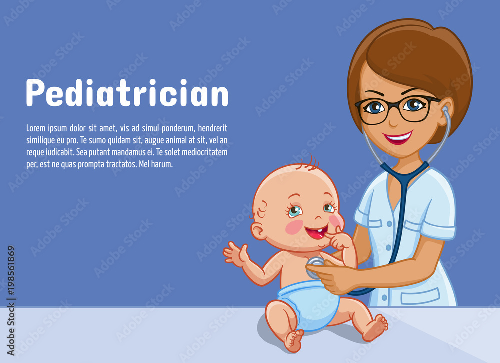 Pediatrician and child baby vector cartoon illustration for pediatrics ...