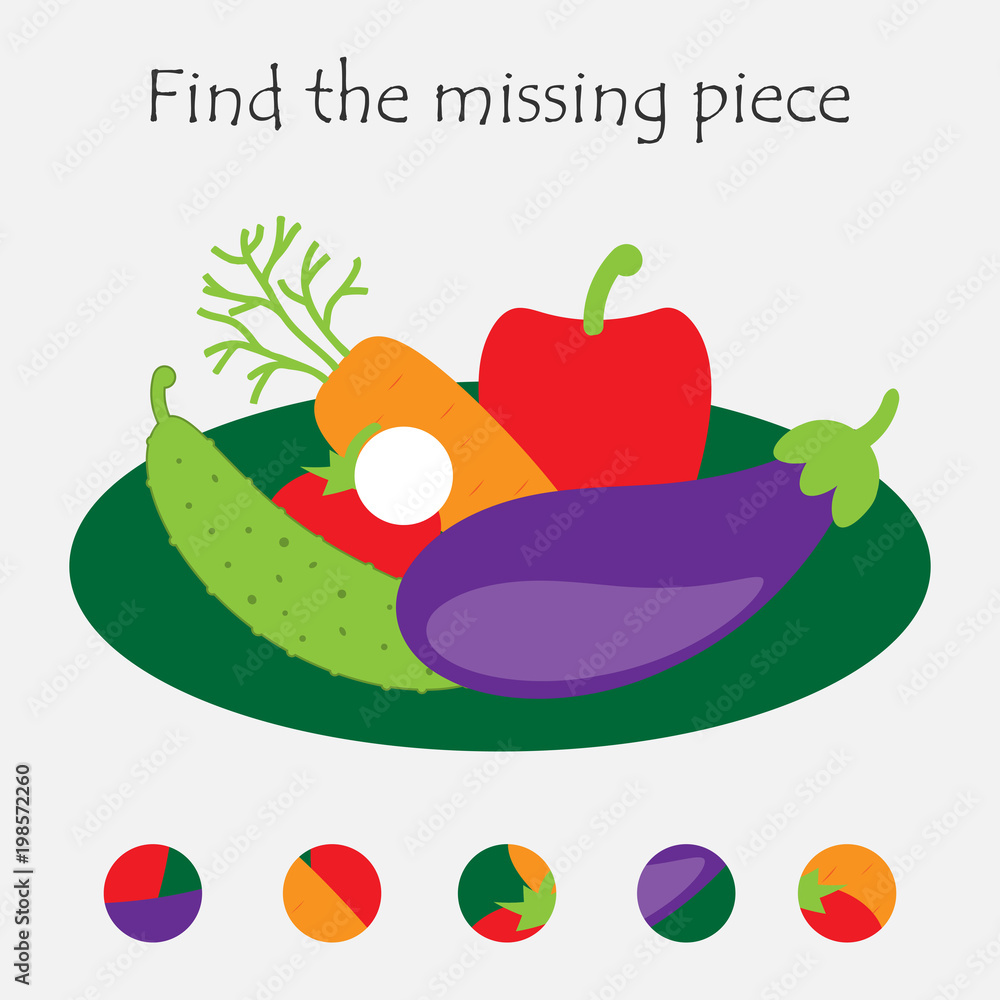 Complete the puzzle and find the missing piece, vegetables, fun ...