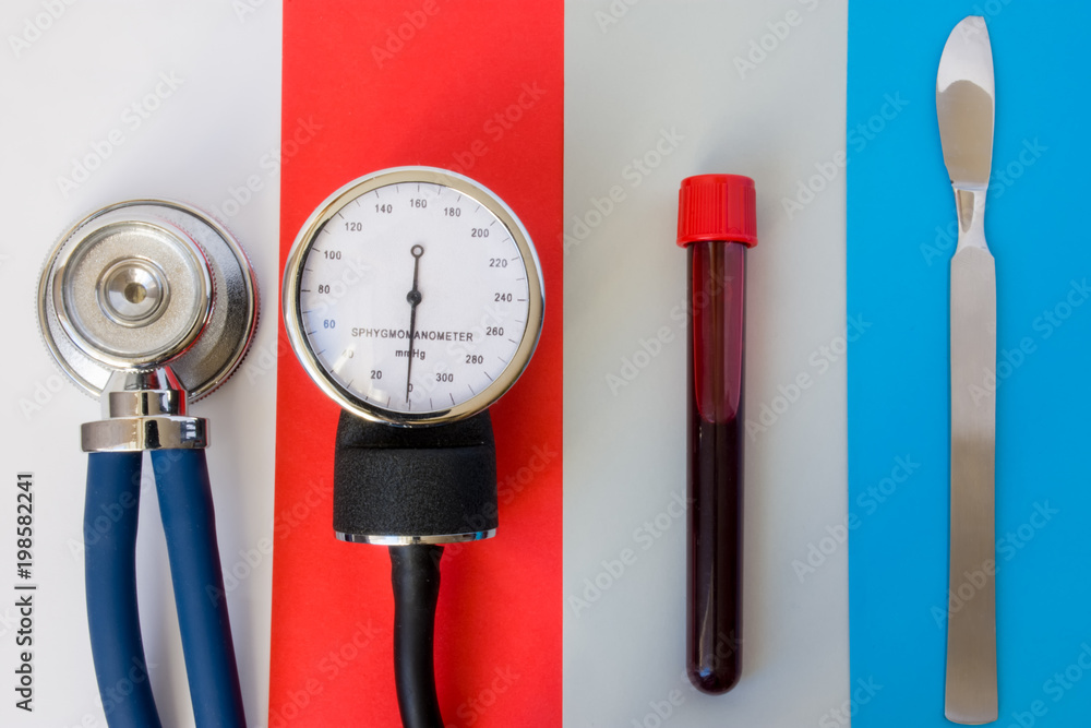 Set of hospital, outpatient medical items or materials for medical ...