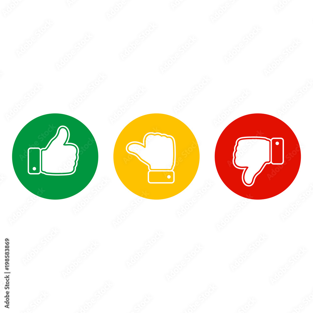 finger on hand up, down and straight. Thumbs up and down icon in flat ...