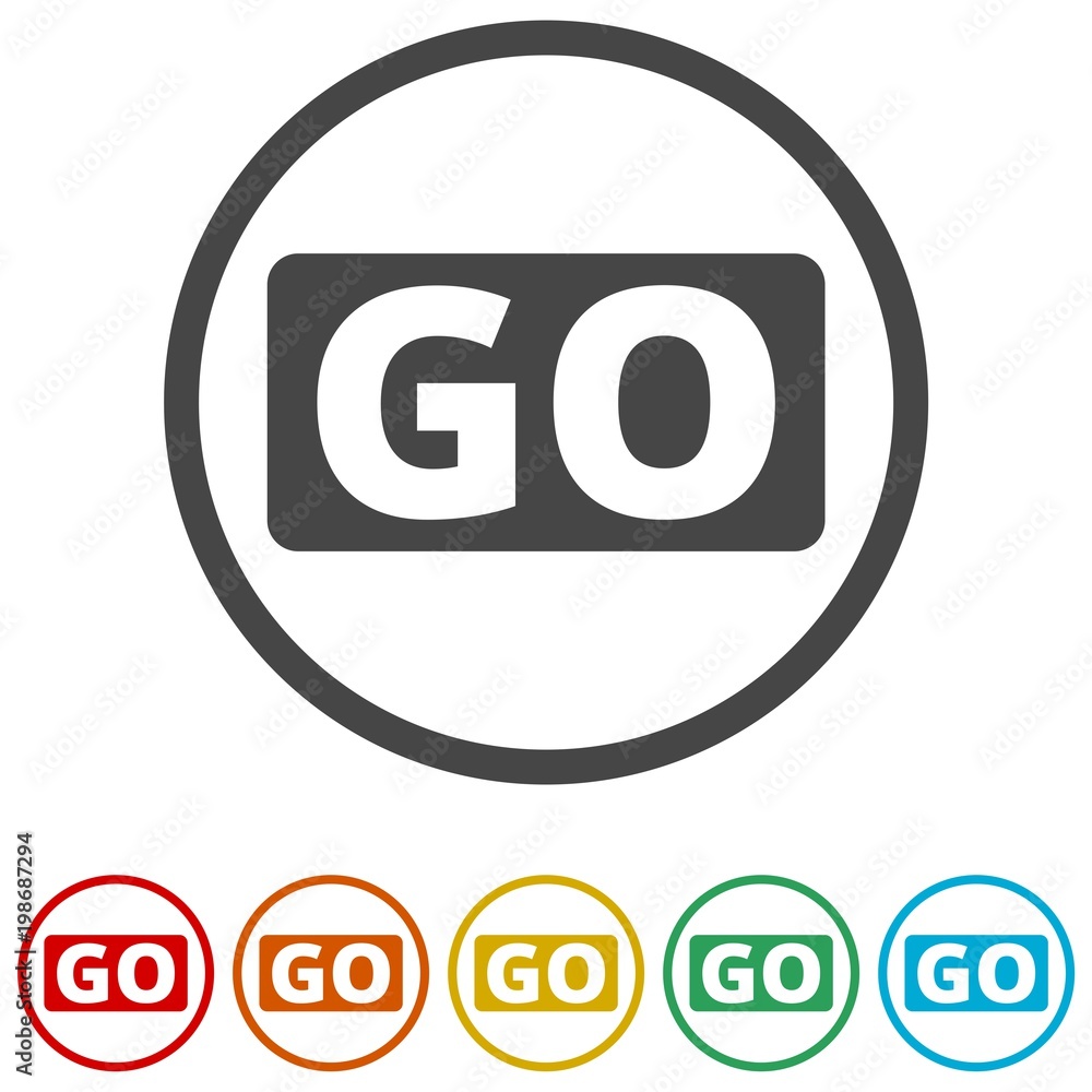 Go icon, Go sign, 6 Colors Included Stock Vector | Adobe Stock