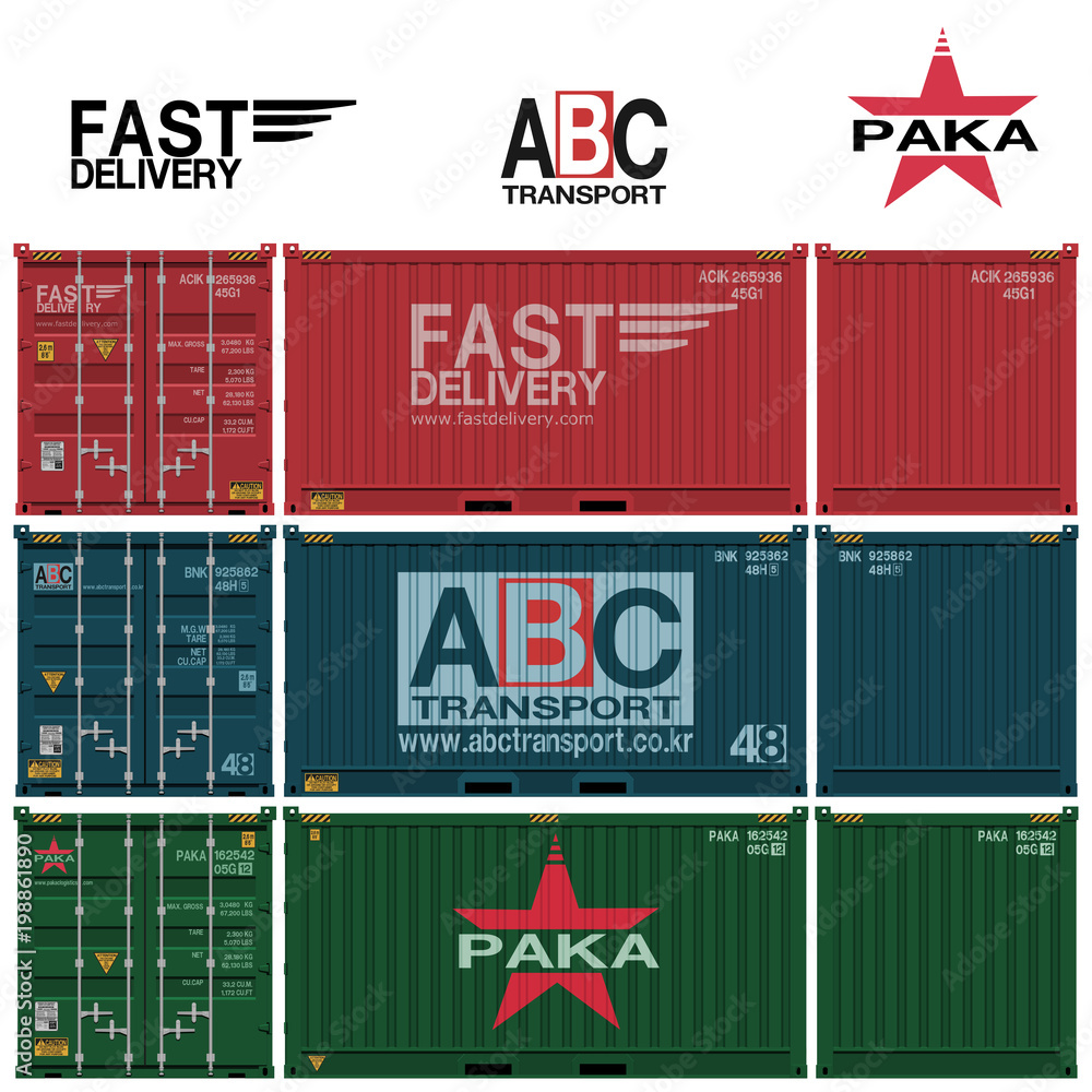 set of isolated container with logo on transparent background. There ...