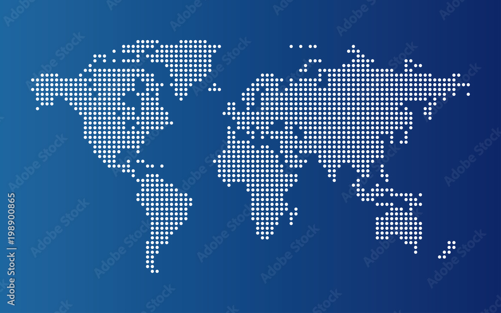 Dotted world map. Continents of the World map with dots on blue ...