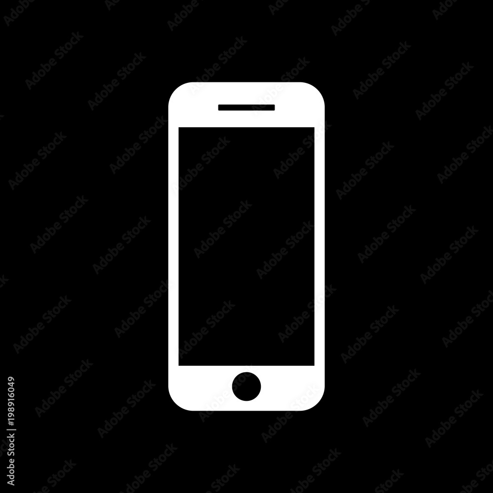 mobile phone icon. White icon on black background. Inversion Stock ...