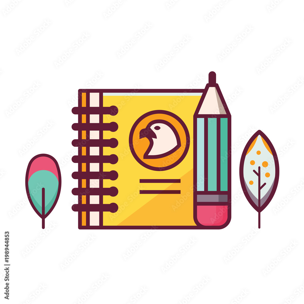 Birdwatching icons including field guide or birding note with eagle ...