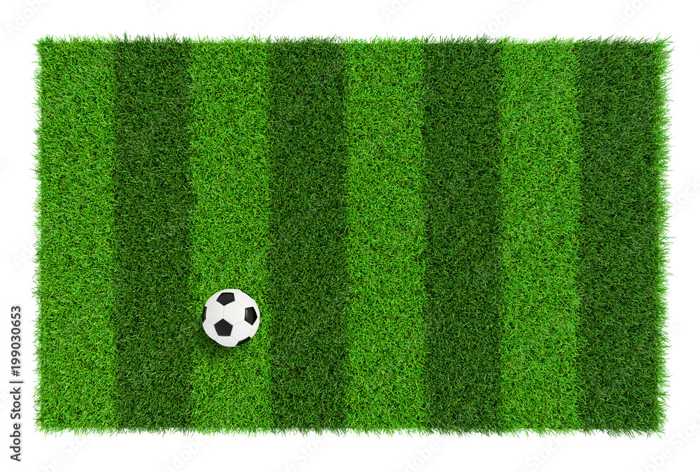 Striped soccer field texture with soccer ball, background with copy ...