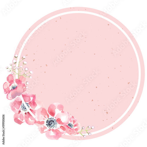 Pastel pink speckled background circle with white frame and ...