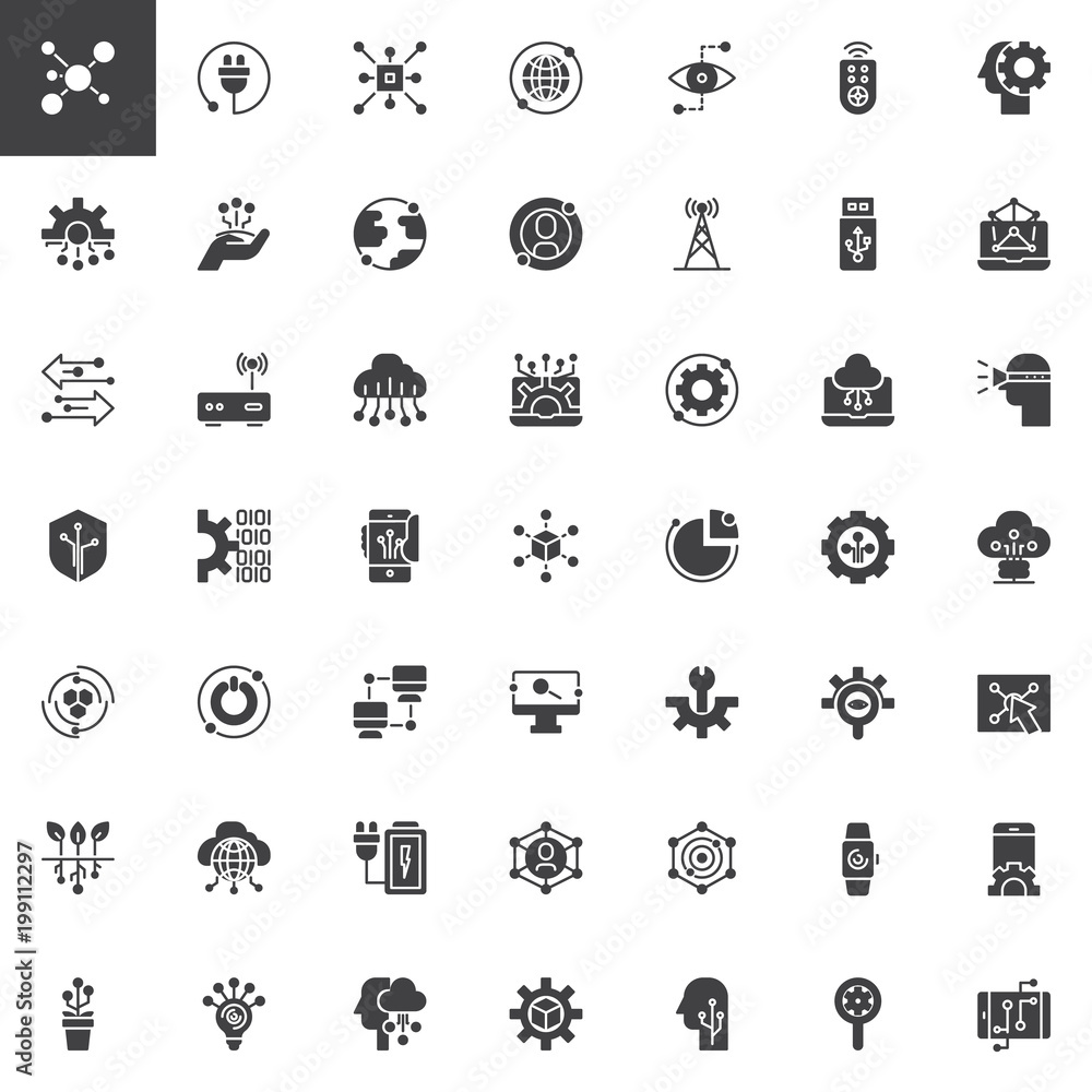 Innovation technology vector icons set, modern solid symbol collection ...