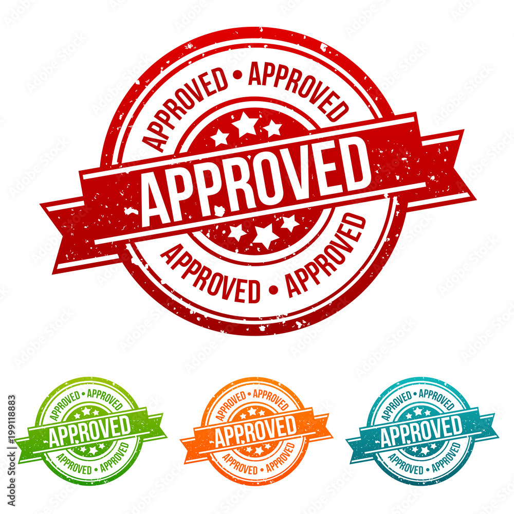 Approved Stamp - Badges in different colours. Stock Vector | Adobe Stock