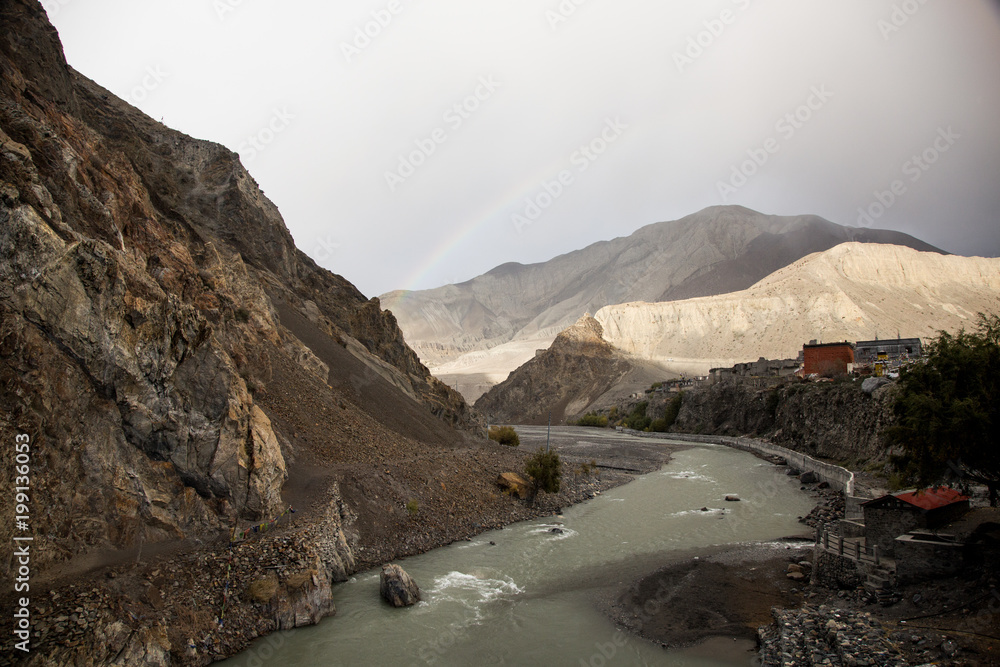 Trekking in Nepal, Annapurna circuit. Walk from Jomsom to Muktinath ...