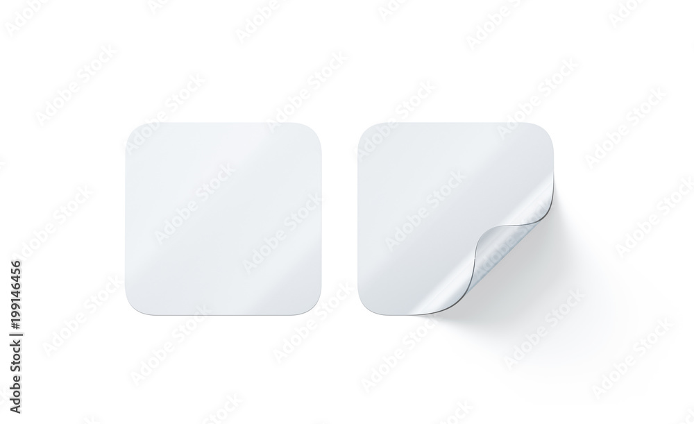 Blank transparent square adhesive stickers mock up with curved corner ...