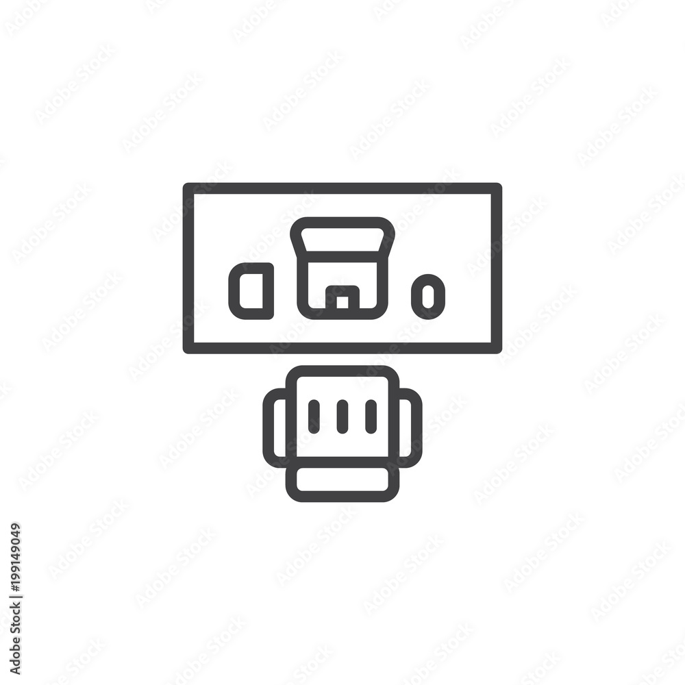 Office room with table desk chair and laptop keyboard mouse top view ...