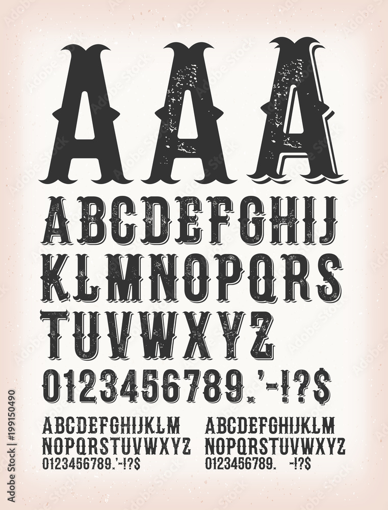 Vintage Classic Western And Tattoo ABC Font Stock Vector | Adobe Stock