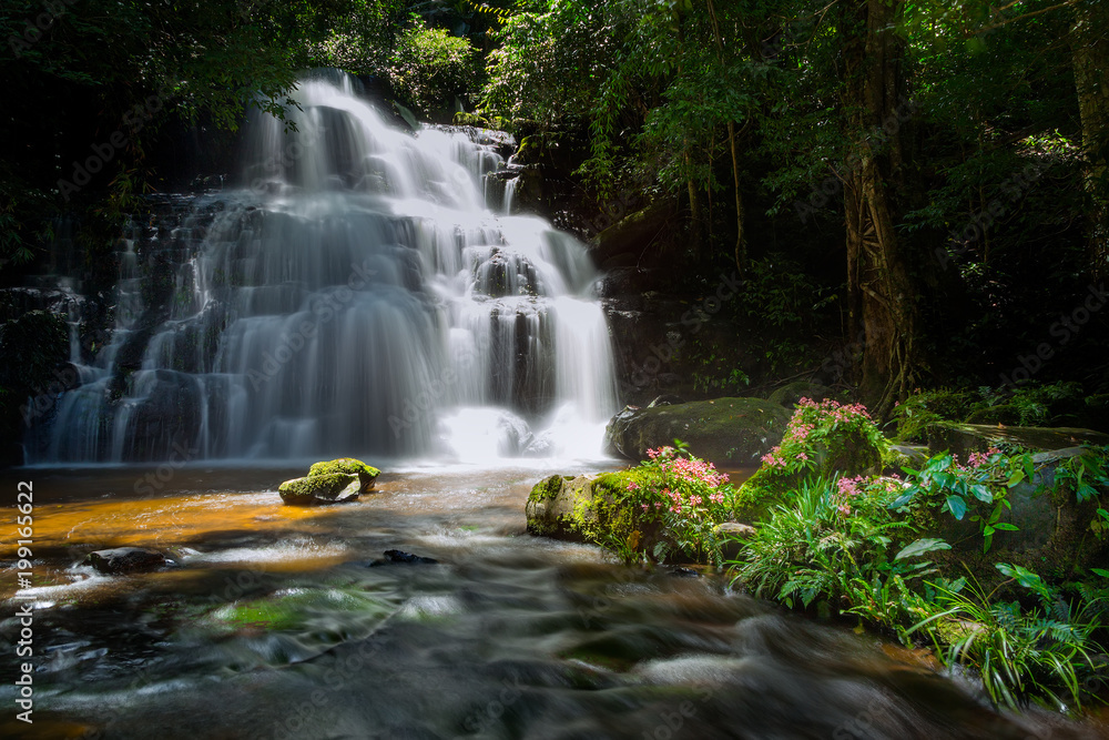 Mun daeng Waterfall, the beautiful waterfall in deep forest at Phu Hin ...
