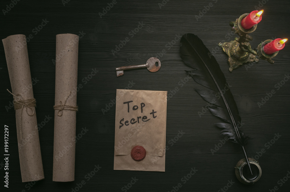 Envelope with top secret message. Key to unraveling. The clue ...