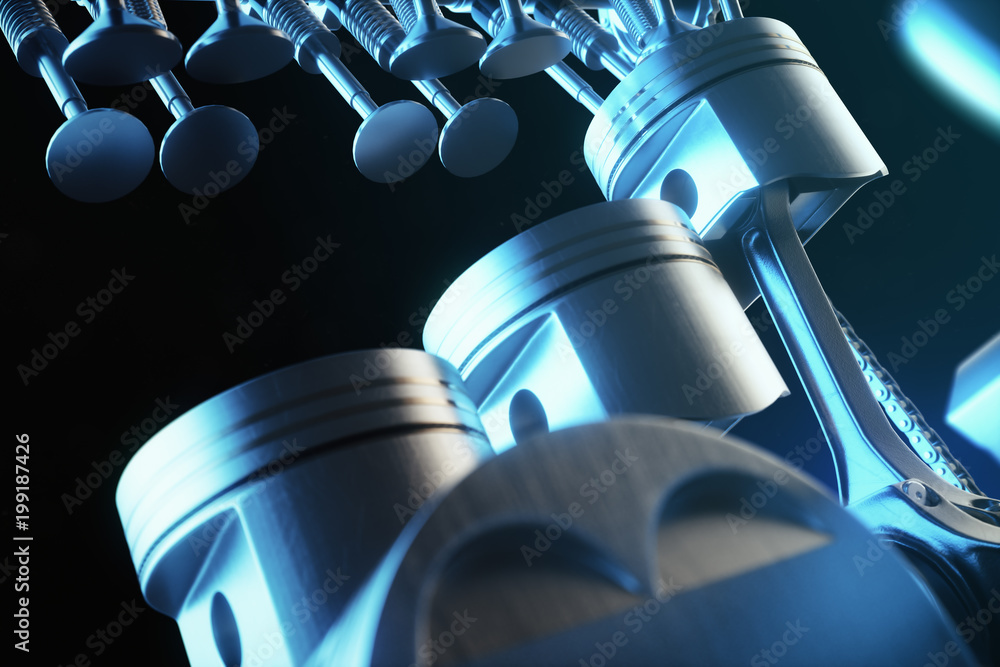 3d illustration of an internal combustion engine. Engine parts ...