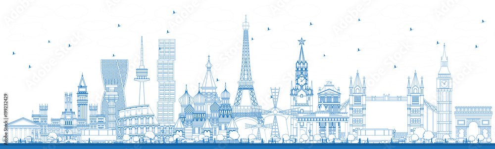 Outline Famous Landmarks in Europe. Stock Vector | Adobe Stock