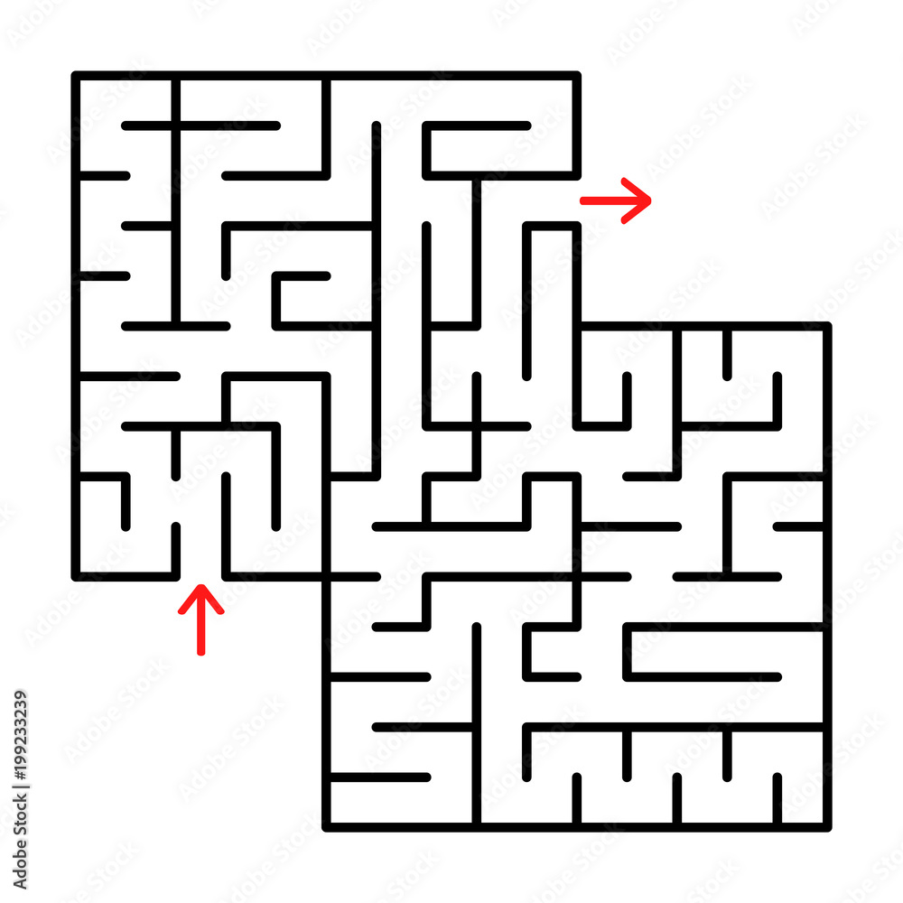 Abstract square isolated labyrinth. Black color on a white background ...