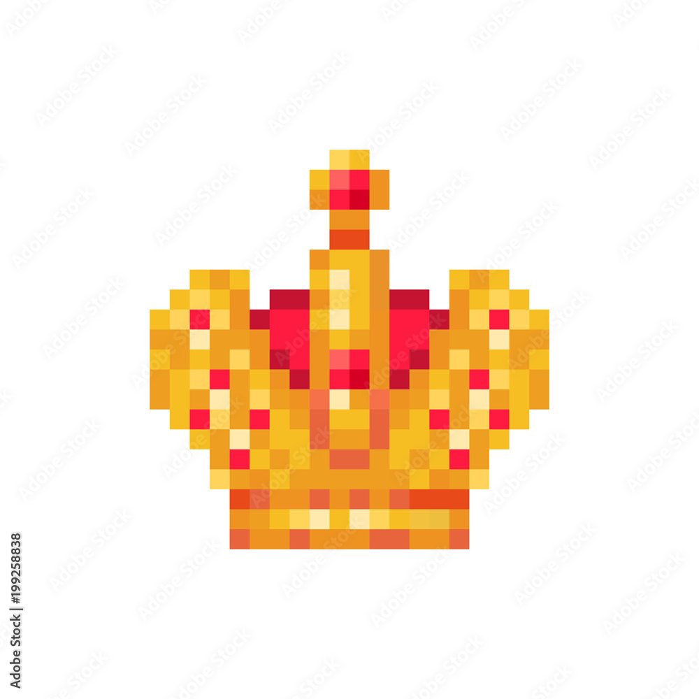 Vector de Stock Golden Imperial crown with red gems , pixel art ...