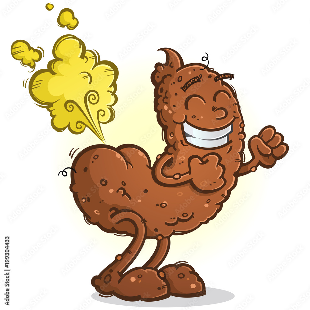 Poop Cartoon Character Blowing a Big Fart Stock Vector | Adobe Stock