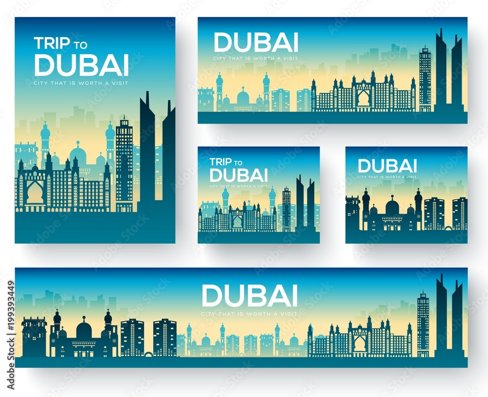 Dubai vector brochure cards set. Country template of flyear, magazines ...