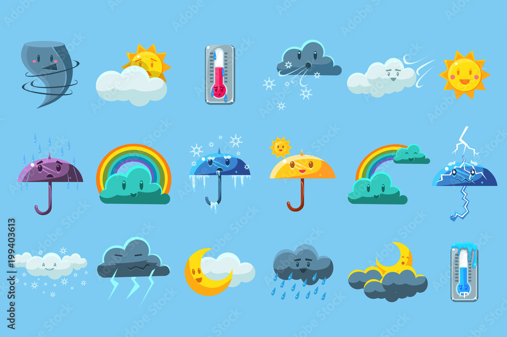Weather forecast big set, meteorology symbols collection vector ...