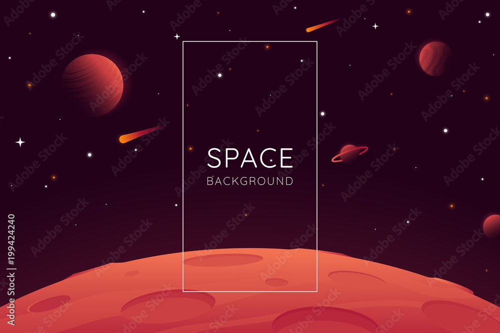Red planet landscape vector illustration. Space background with place ...