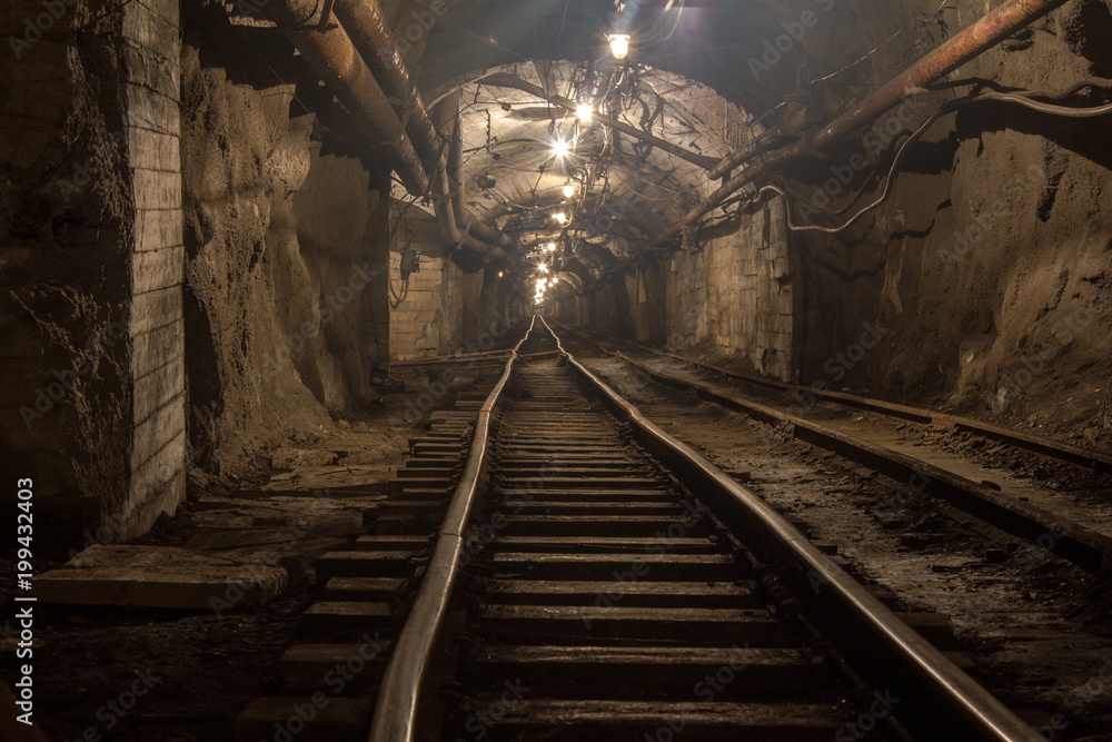 Underground railway for the export of ore from the mine Stock Photo ...