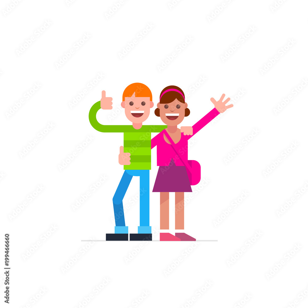 Cartoon happy friends couple illustration. Stock Illustration | Adobe Stock