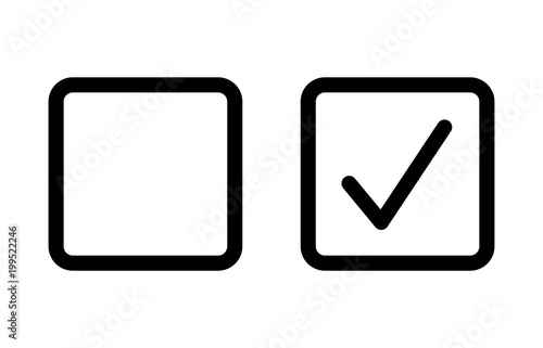 Checkbox set with blank and checked checkbox line art vector icon for ...