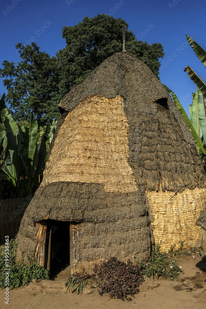 Architectural style is showed in the african hut of the Dorze ethnic ...