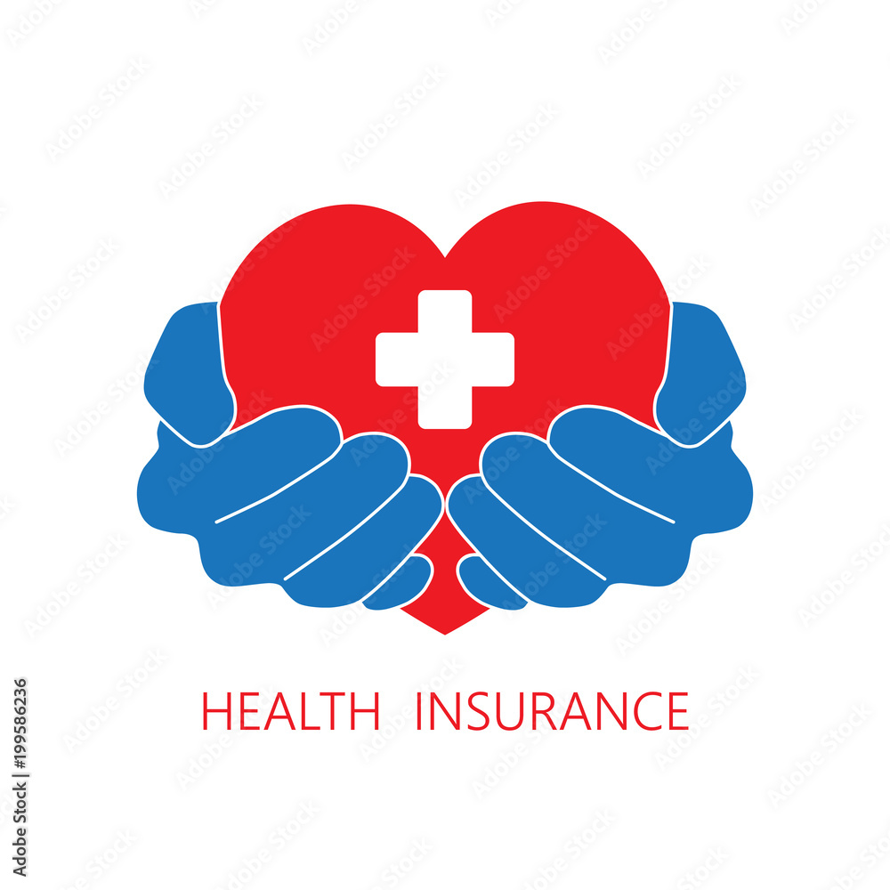 Health insurance icon logo vector graphic design. Hands and red cross ...