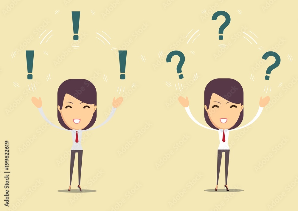 Beautiful young lady thinking with question marks overhead. Stock flat ...