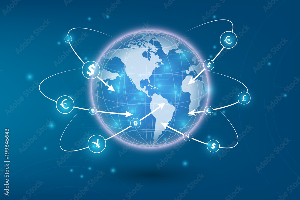 International currency money transfers. Stock vector illustration Stock ...