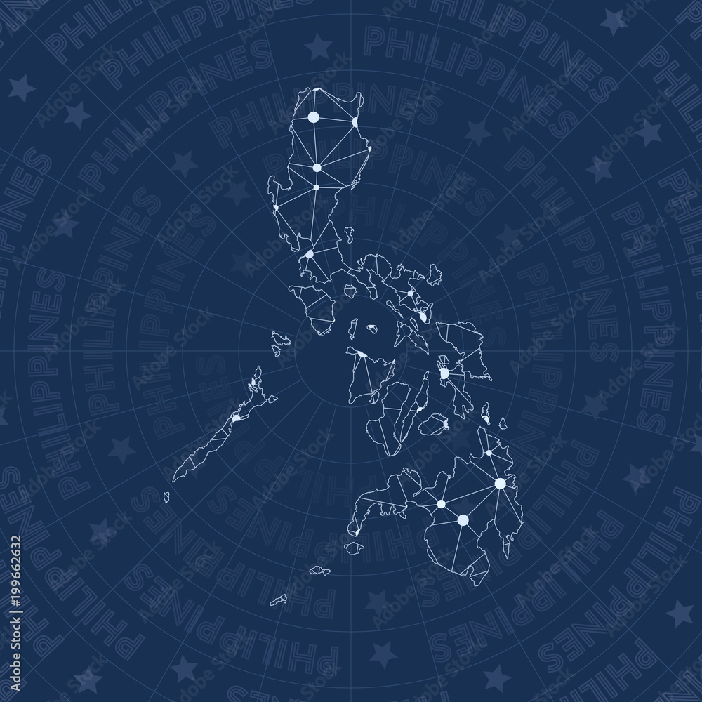 Philippines network, constellation style country map. Actual space ...