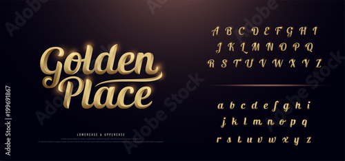 Set of Elegant Gold Colored Metal Chrome alphabet font. Typography ...