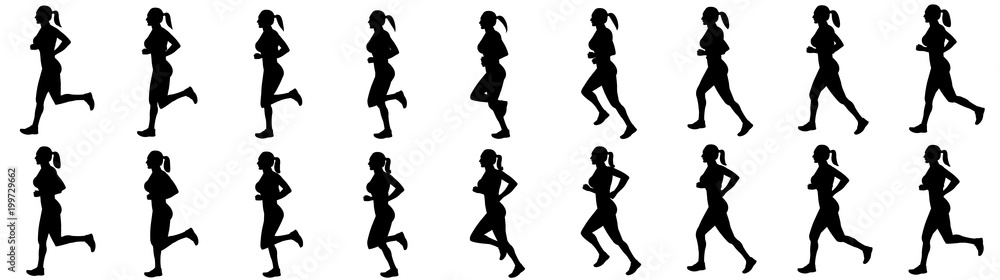 Girl Run Cycle Animation Sprite Sheet, jogging, Running, Silhouette ...