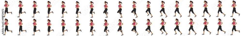 Girl Run Cycle Animation Sprite Sheet, jogging, Running, Silhouette ...