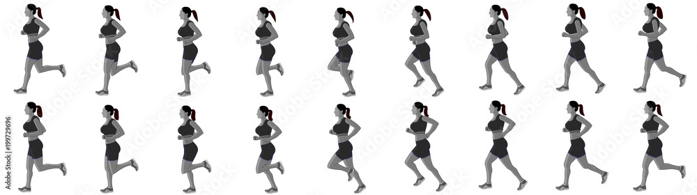 Girl Run Cycle Animation Sprite Sheet, jogging, Running, Silhouette ...